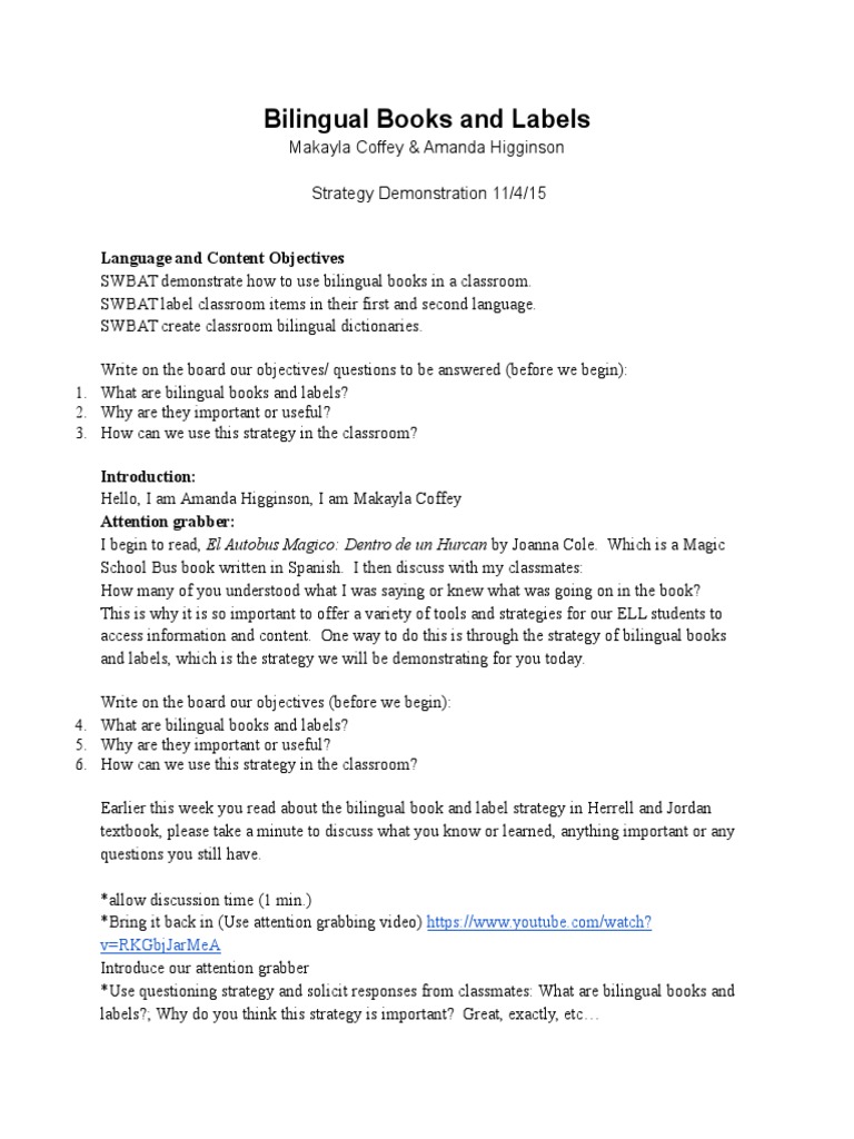 Bilingual Labels for Classroom Use | PDF | First Language | Multilingualism