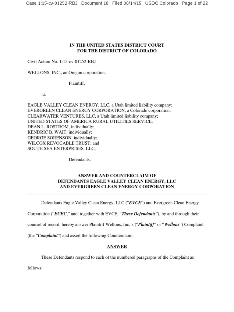 Eagle Valley Clean Energy Response | PDF | Complaint | Damages