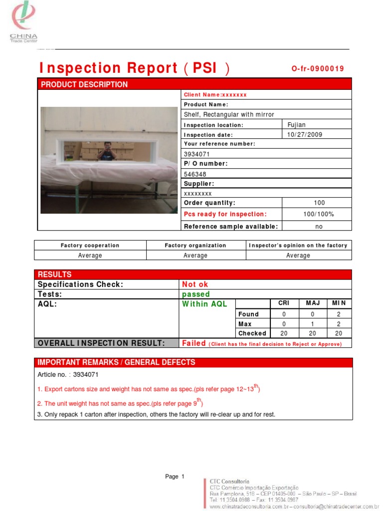 Inspection Report PSI : Product Description | PDF | Adhesive | Industries