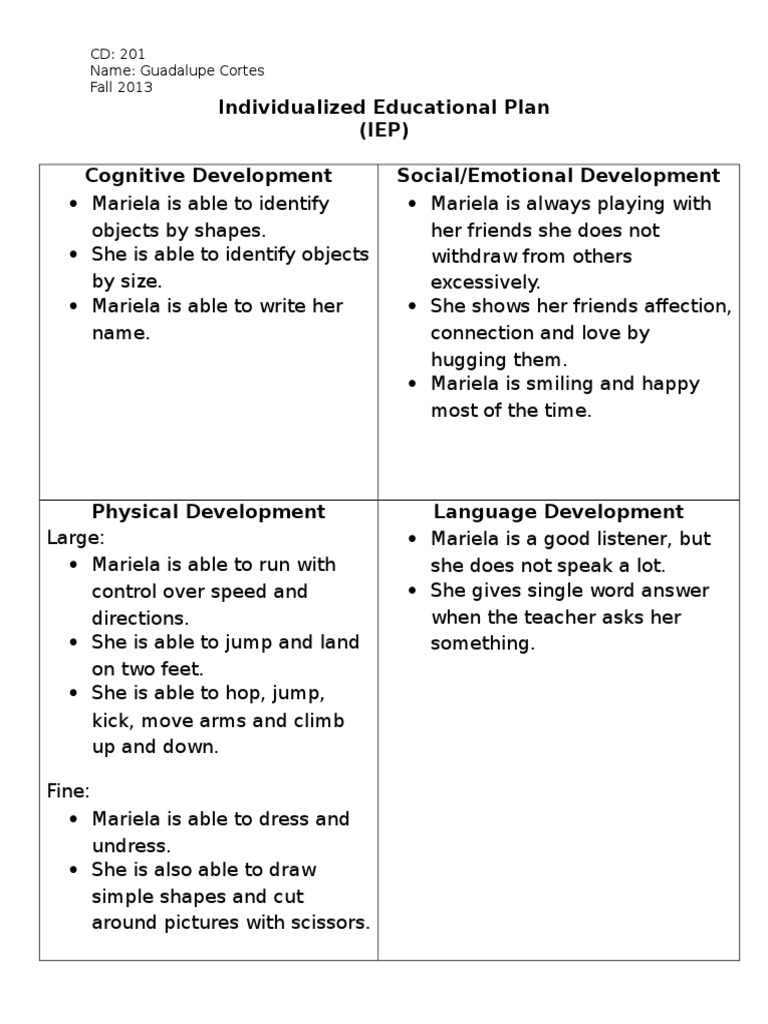 Individualized Educational Plan | PDF