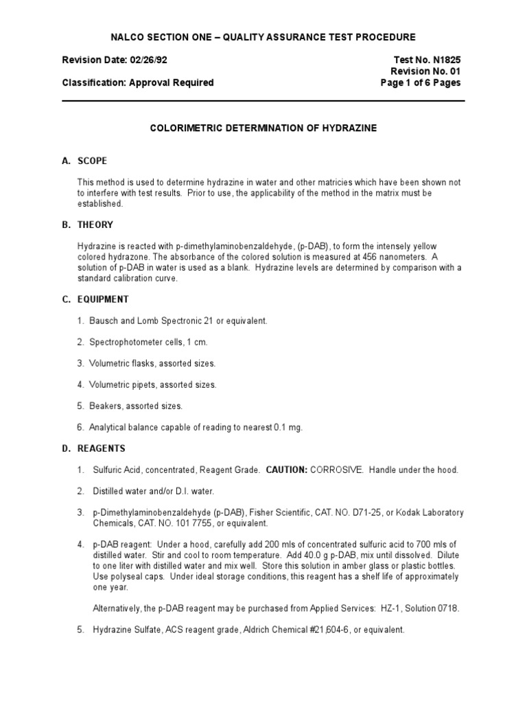 A Concise Guide to the Colorimetric Determination of Hydrazine | PDF ...
