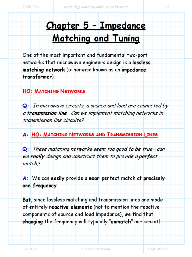 Section 5 1 Matching With Lumped Elements Package | PDF | Transmission ...