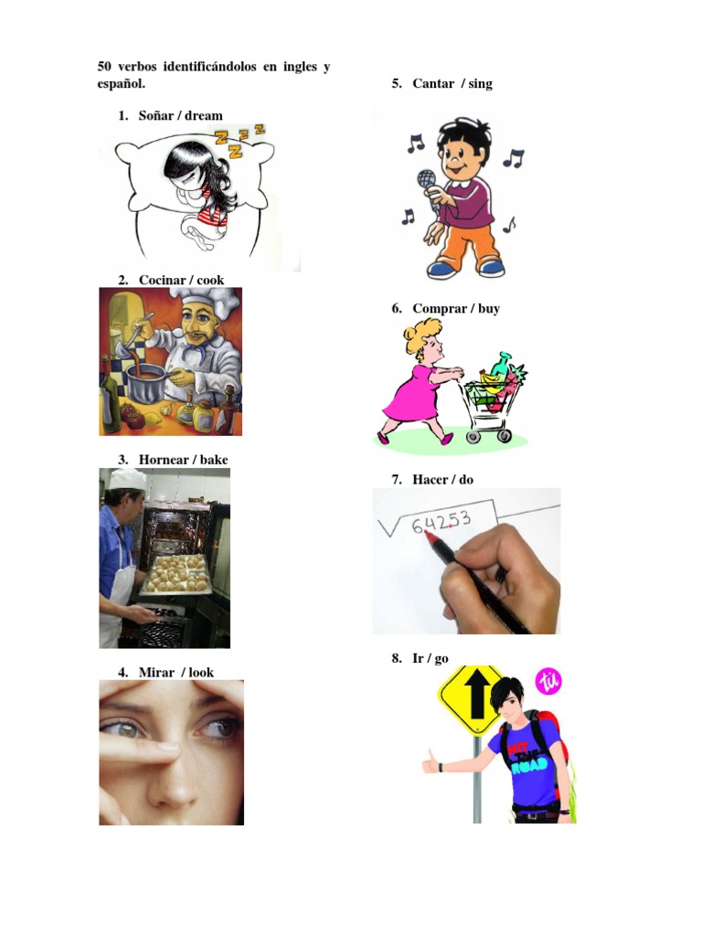 50 Verbos en Inglés con Dibujos | PDF