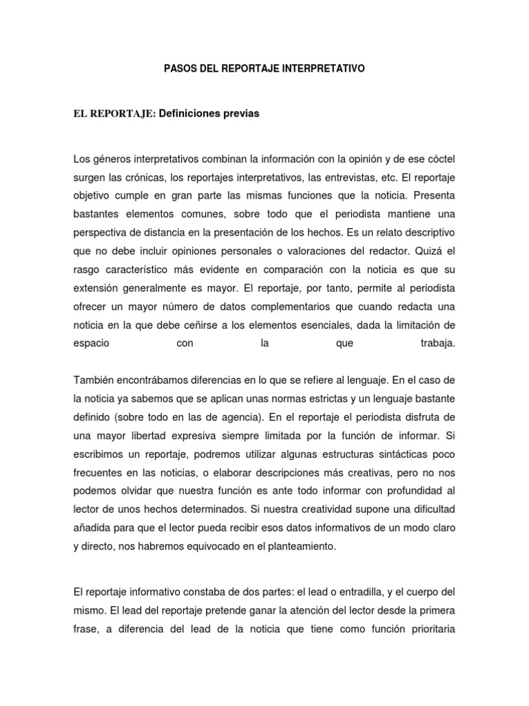 Pasos Del Reportaje Interpretativo | PDF | Periodismo | Noticias