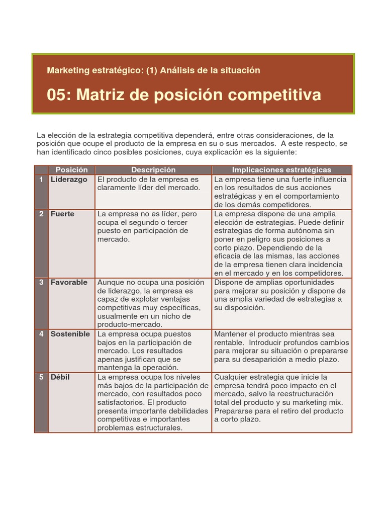 Matriz de Posicion Competitiva | PDF