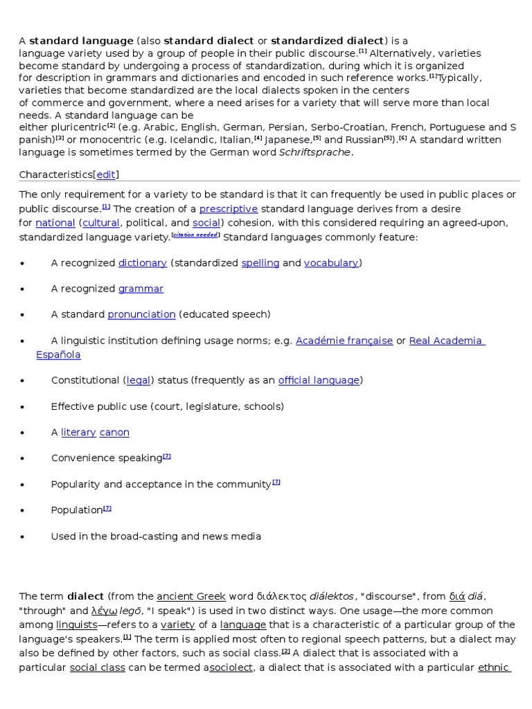 An In-Depth Look at Standard Languages and Language Dialects | PDF ...