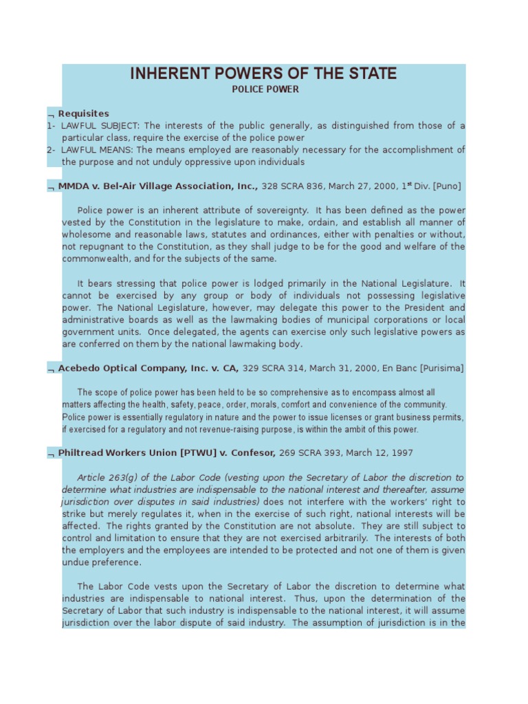 Inherent Powers of The State | PDF | Eminent Domain | Double Taxation