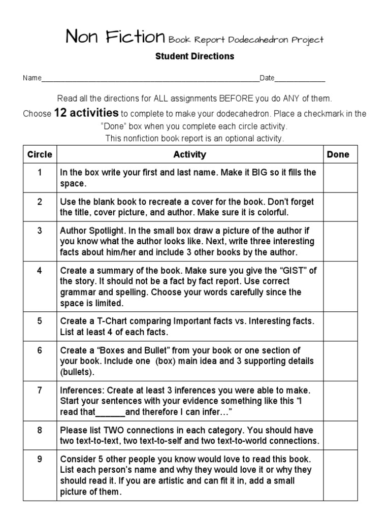 Non Fiction Book Report Dodecahedron | PDF | Bias | Learning