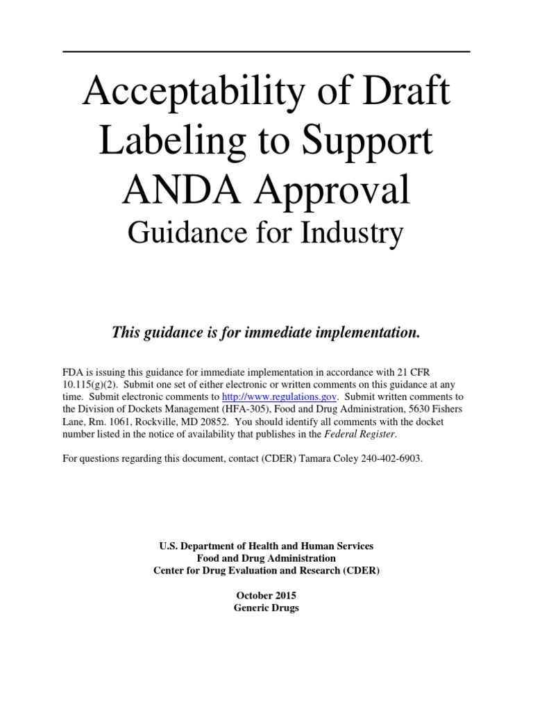 Draft Labeling Guidance for ANDA Approval | PDF | Food And Drug ...