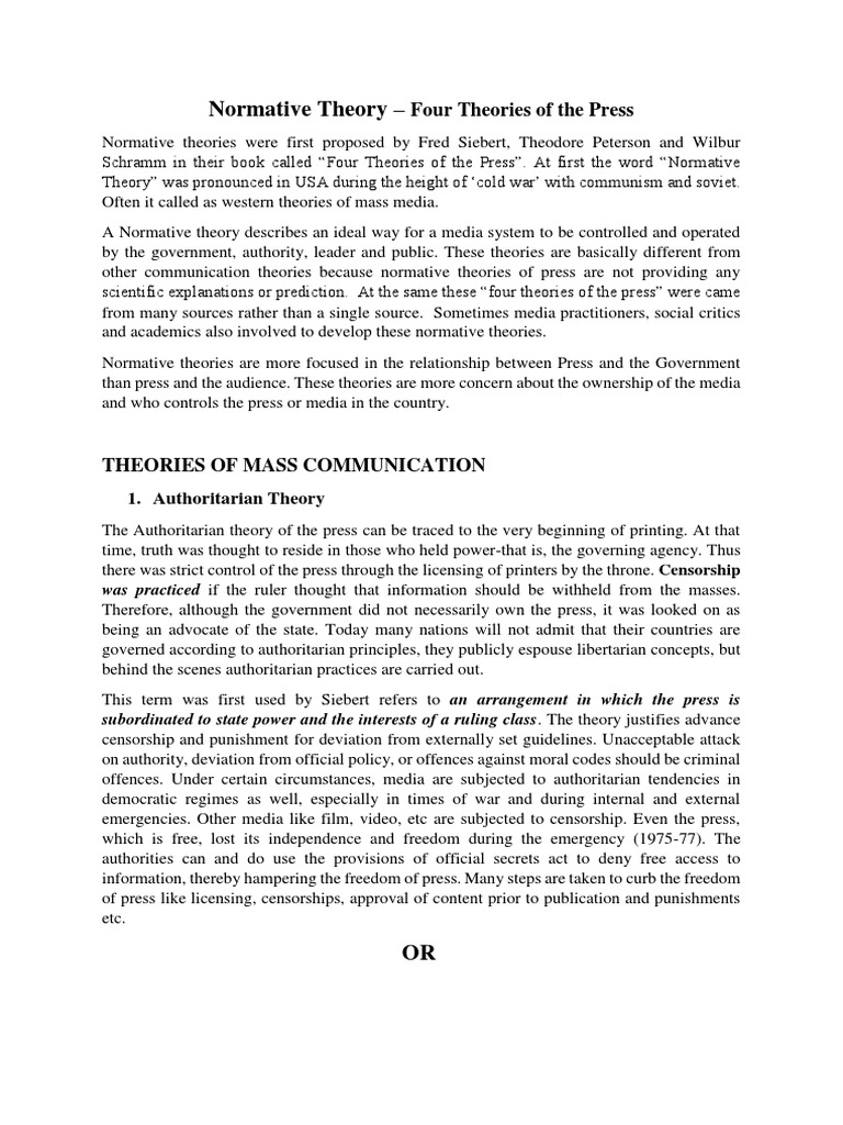 Four Theories of the Press - Libertarian vs Authoritarian | PDF ...