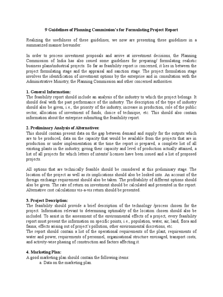 Planning Commission Project Report Guidelines | PDF | Feasibility Study ...