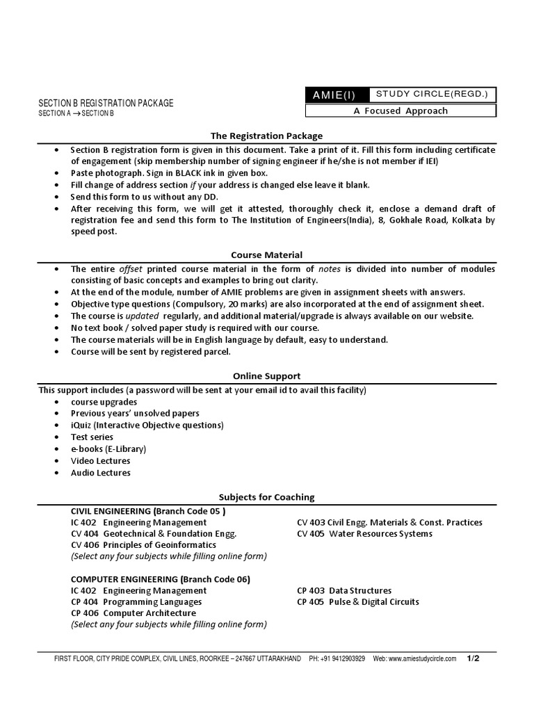 Section B Registration in AMIE | PDF | Identity Document | Engineering