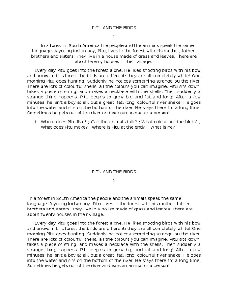 Pitu and The Birds - Reading 6th Grade | PDF