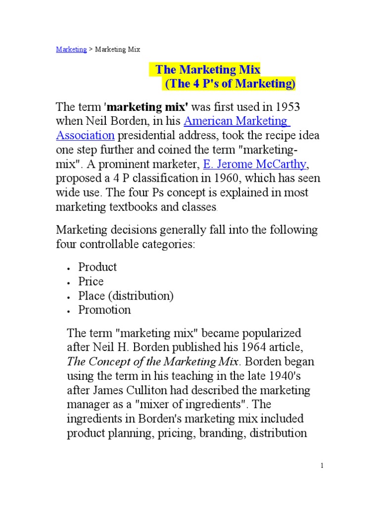 The Marketing Mix (The 4 P'S of Marketing) : American Marketing ...