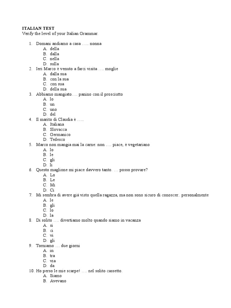 Italian Test Lalnguage | PDF