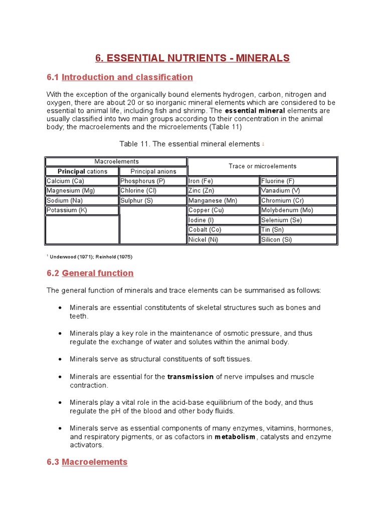 Essential Nutrients - Minerals: 6.1 Introduction and Classification ...