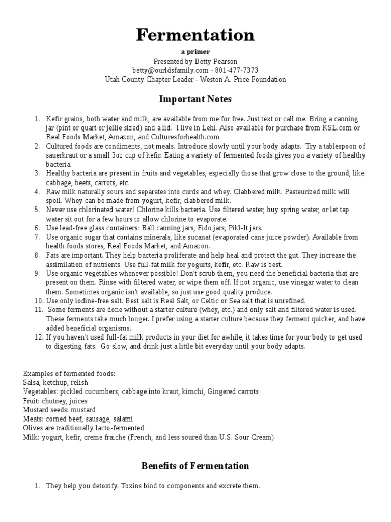 Fermentation Handout | PDF | Juice | Diet & Nutrition