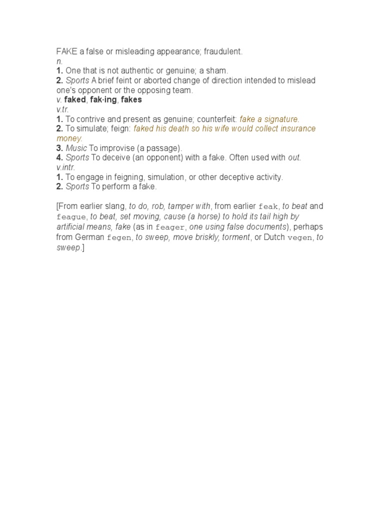 FAKE A False or Misleading Appearance | PDF | Language Arts ...