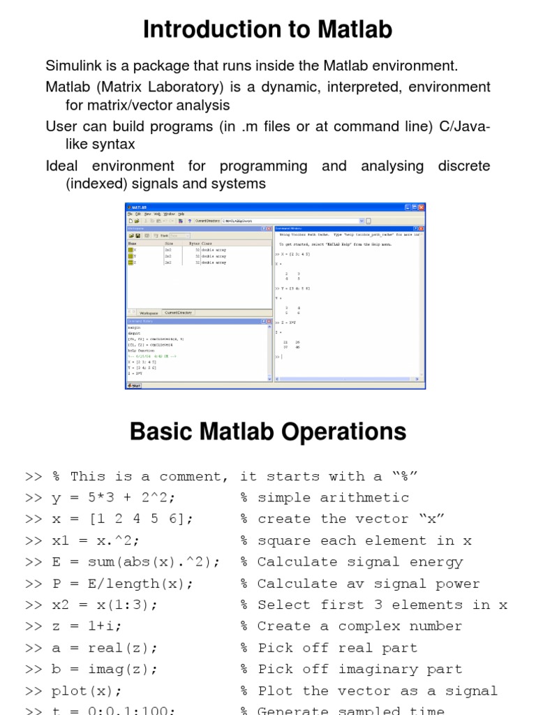 Introduction to Matlab and Simulink | PDF | Matlab | Signal (Electrical Engineering)