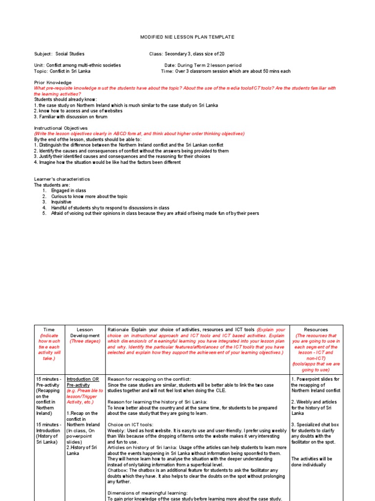 Modified Nie Lesson Plan Template | PDF | Constructivism (Philosophy Of ...