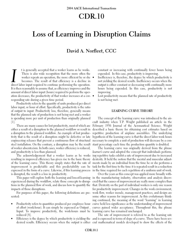 CDR-10 Loss of Learning in Disruption Claims | PDF | Efficiency ...