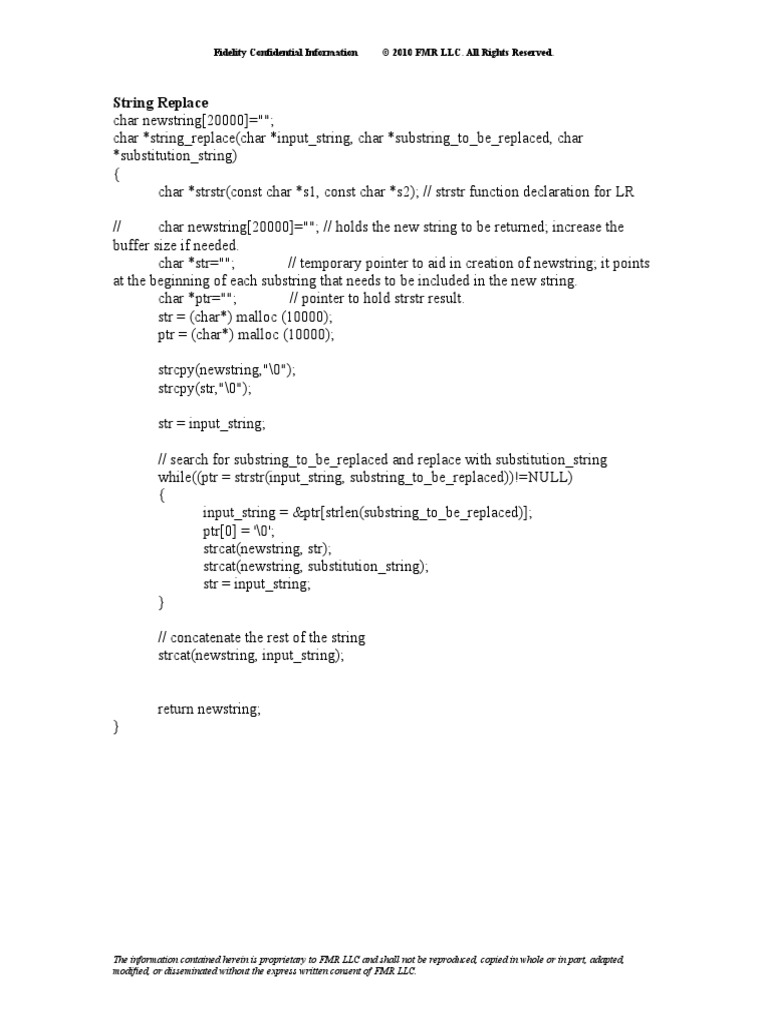 String Replace: Fidelity Confidential Information © 2010 FMR LLC. All ...