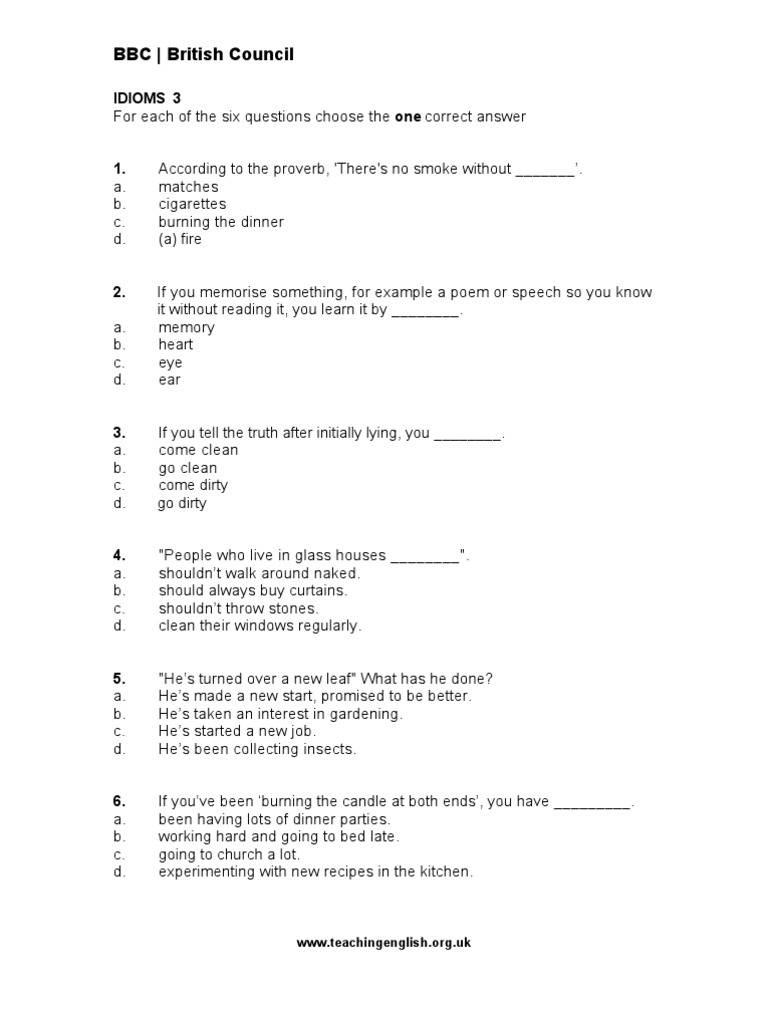 Idioms 3 Quiz | PDF