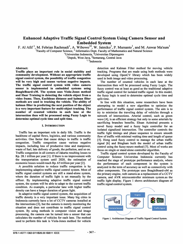 Enhanced Adaptive Traffic Signal Control System Using Camera Sensor and | PDF | Traffic ...