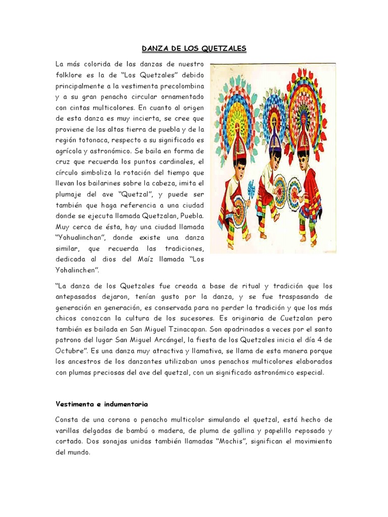 Historia Y Vestimenta De La Danza Quetzal Pdf Bailes Cultura