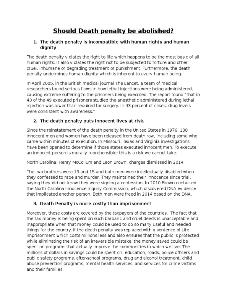 Should the Death Penalty be Abolished | PDF | Capital Punishment In The ...