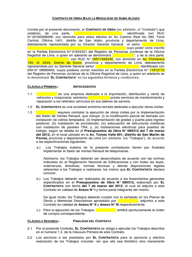Ejemplo Contrato de Obra | PDF | Derecho laboral | Salario