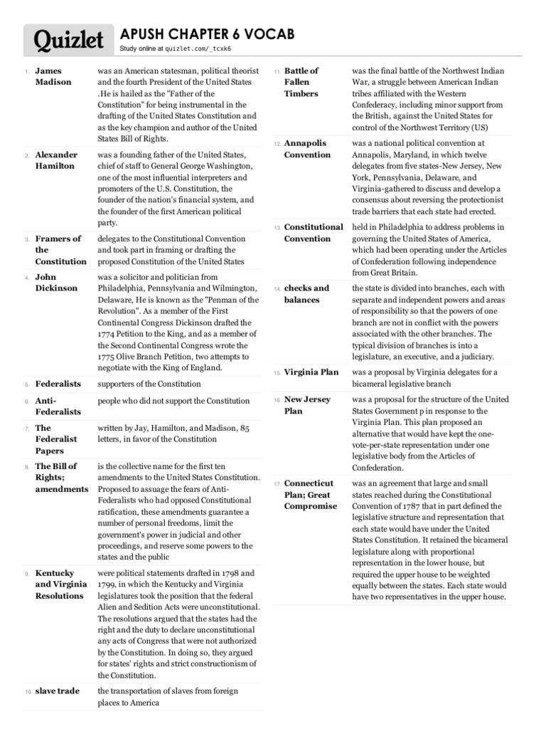 Apush Chapter 6 Vocab | PDF | United States Constitution | Federal ...