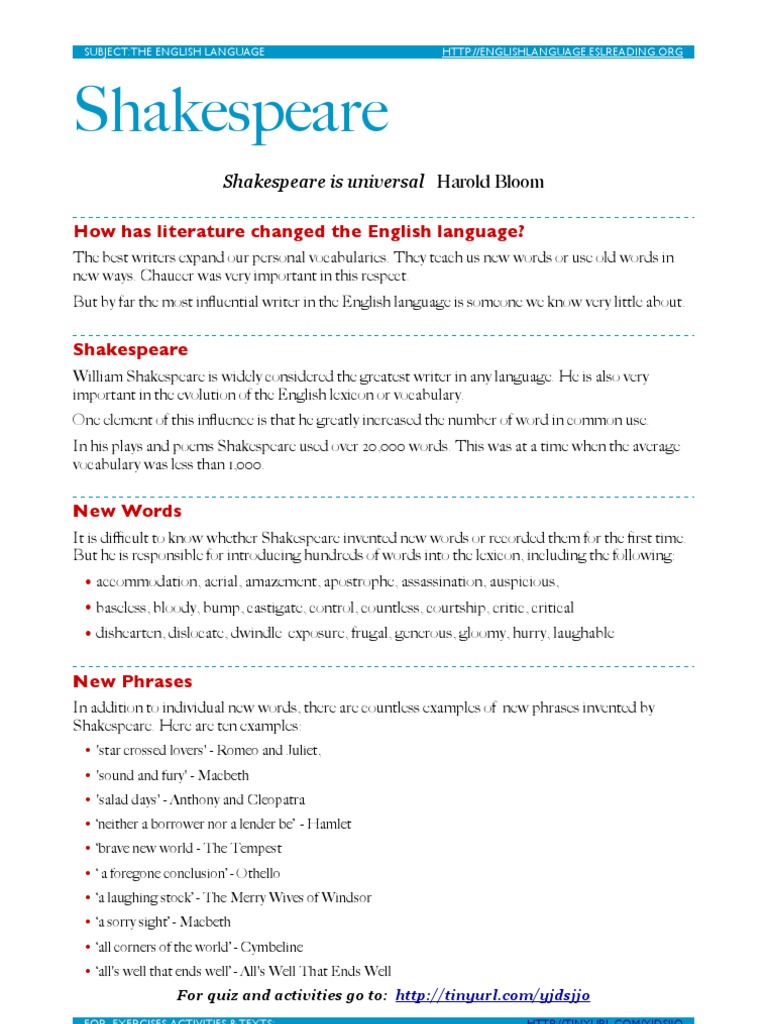 Shakespeare's Impact on English Vocabulary | PDF