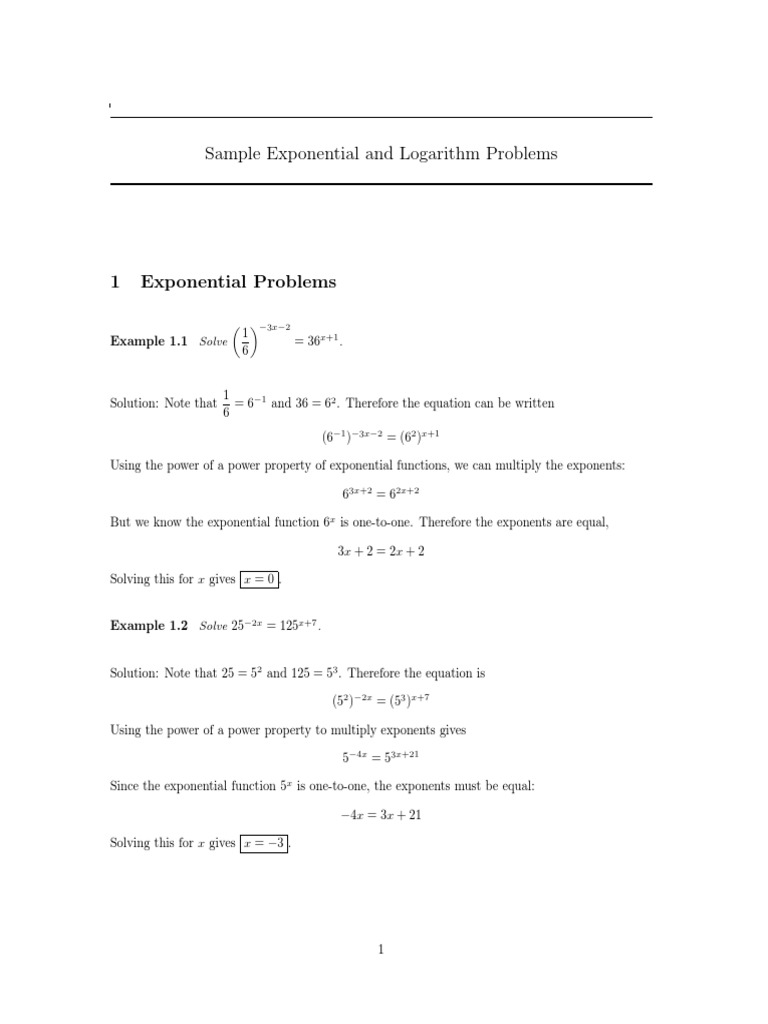 Exponential and Logarithm Problems | PDF
