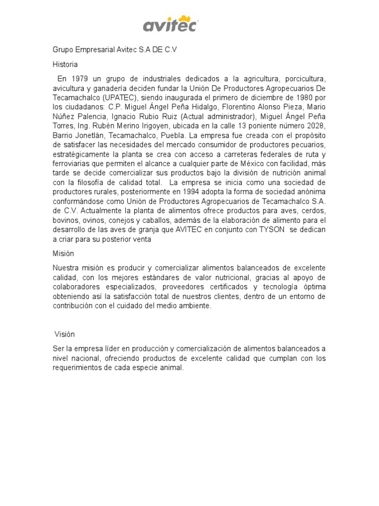 Grupo Empresarial Avitec S | PDF | Alimentos | Agricultura