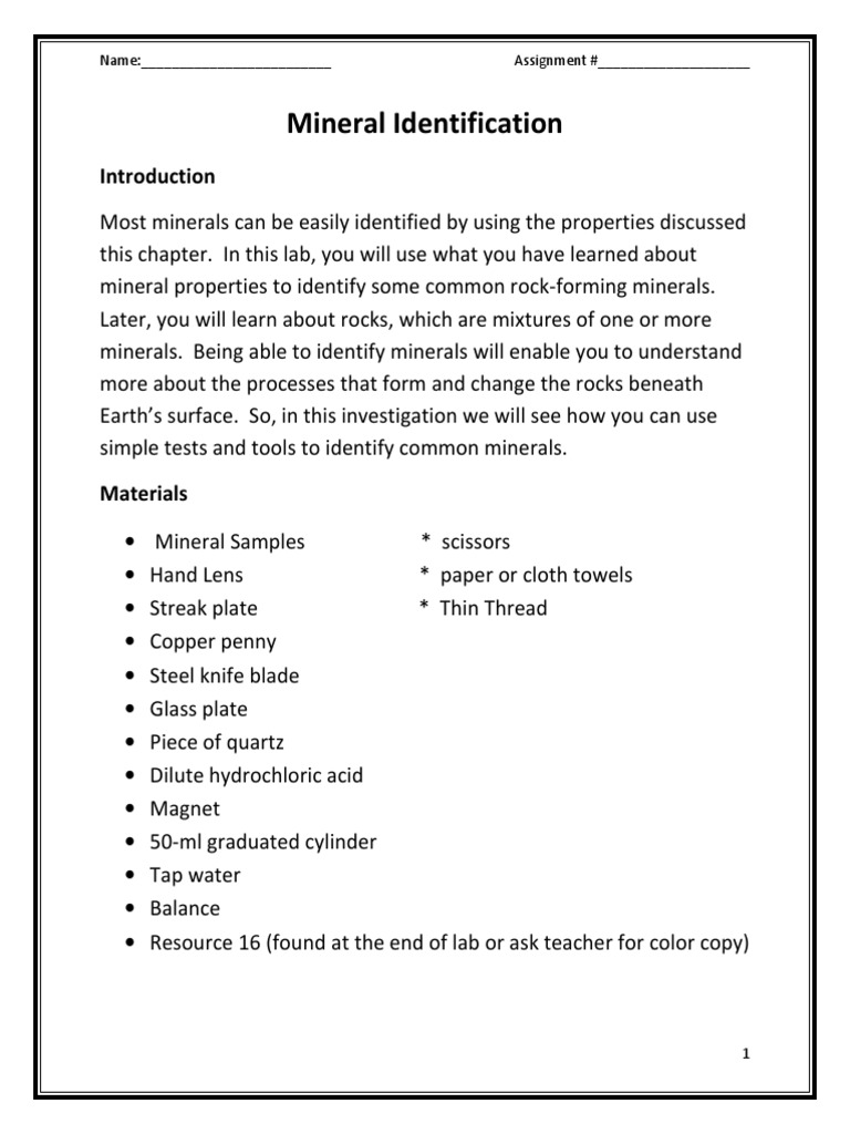 Mineral Identification Lab Guide | PDF