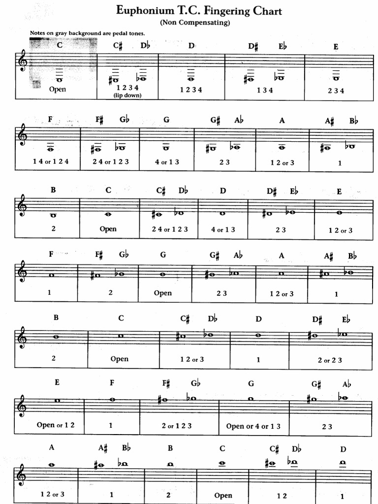 Treble Clef Euphonium Fingering Chart | PDF