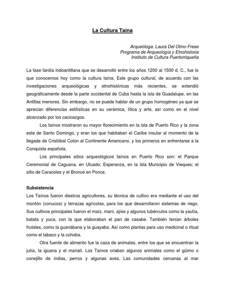 La Cultura Taina | PDF | Puerto Rico | Sociedad