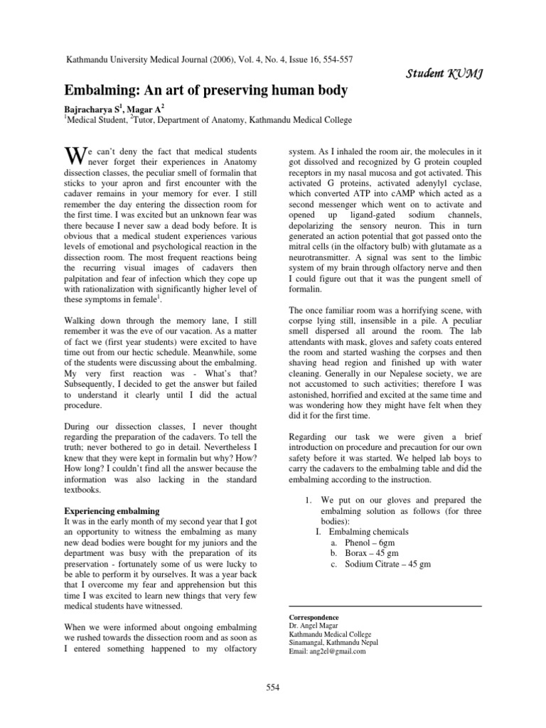 Embalming: Art of Body Preservation | PDF | Cadaver | Olfaction