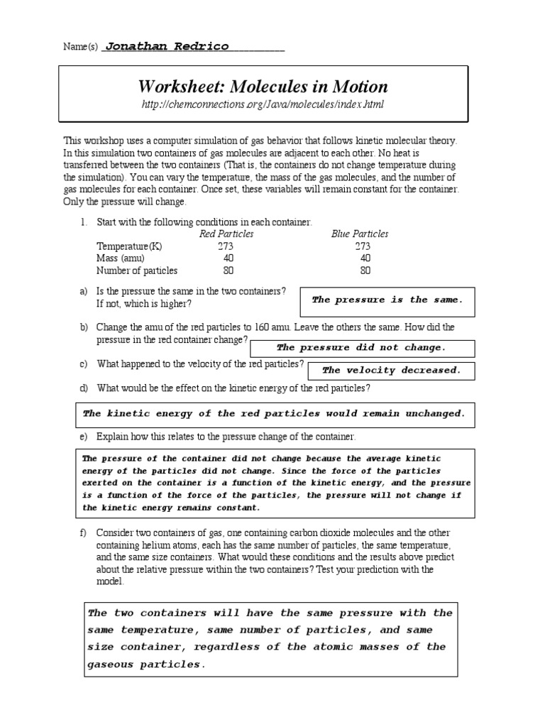 Worksheet-Molecules in Motion PDF | PDF | Gases | Temperature