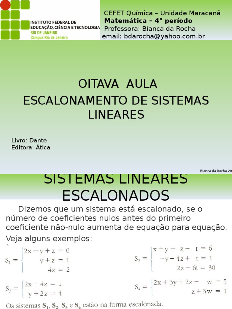 08 - Escalonamento de Sistemas Lineares | PDF