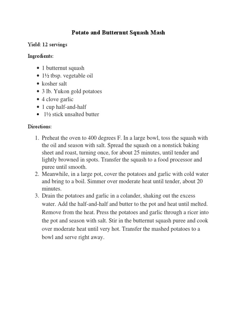 Butternut Squash Potato Mash Recipe | PDF
