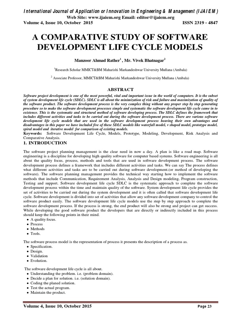 A Comparative Study of Software Development Life Cycle Models | PDF ...