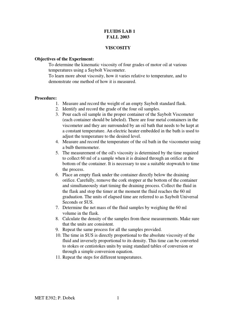 Viscosity Lab 1 | PDF | Viscosity | Mechanics