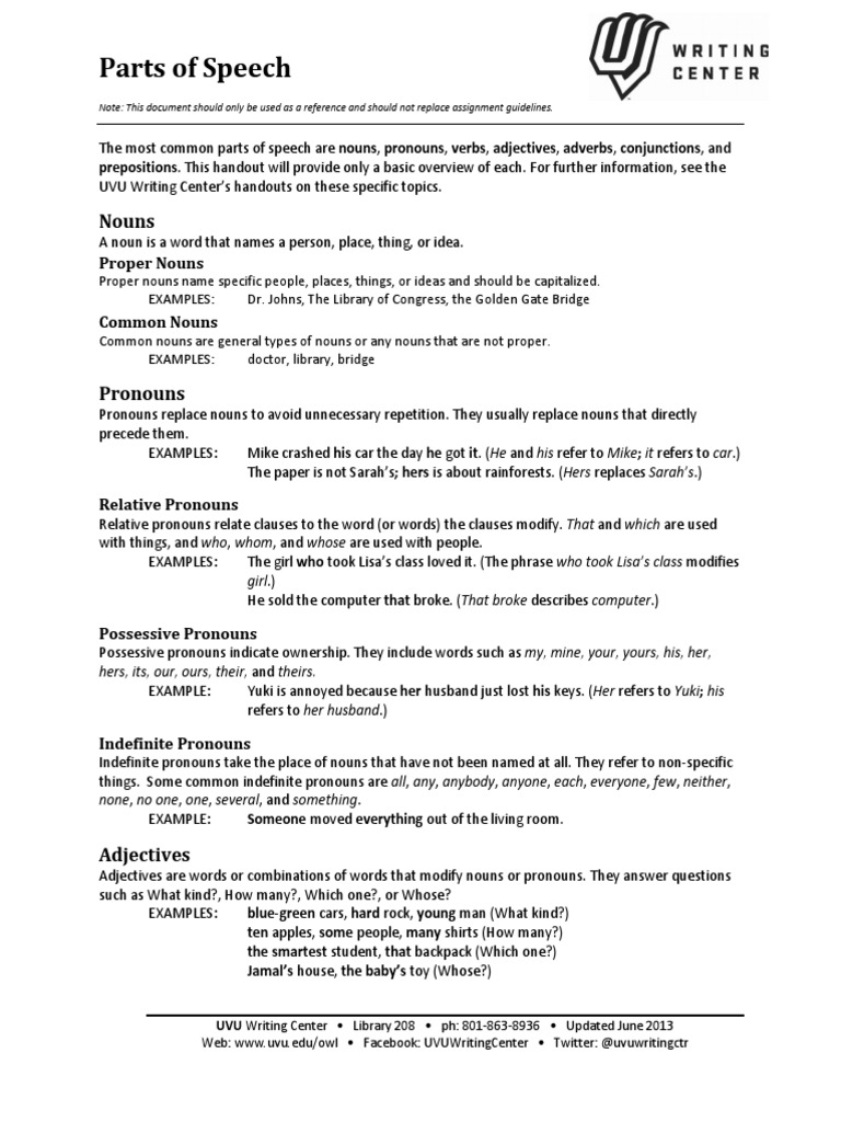 Parts of Speech | PDF | Noun | Pronoun