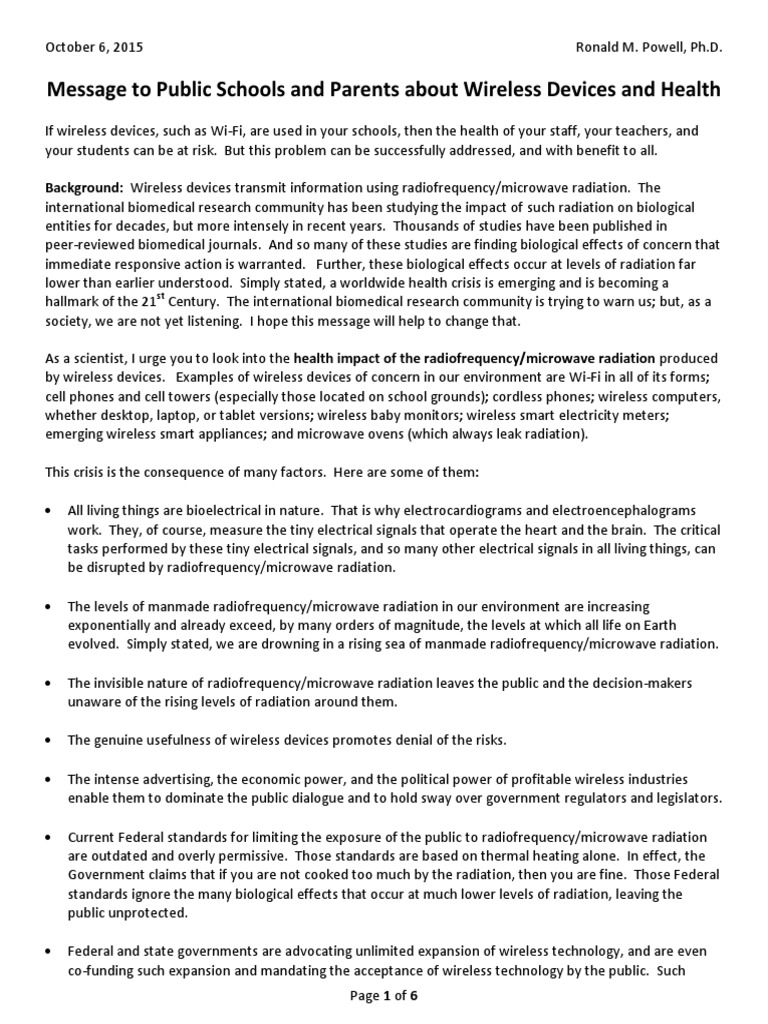 Message To Public Schools and Parents About Wireless Devices and Health ...