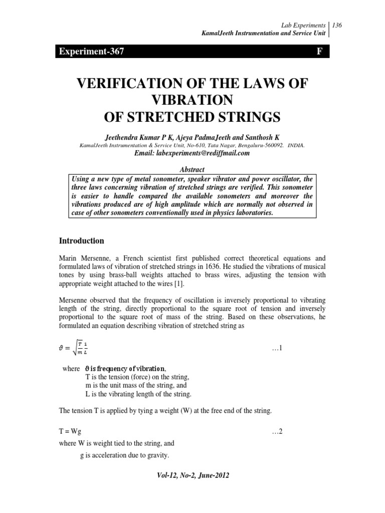 AC Sonometer | PDF | Tension (Physics) | Waves
