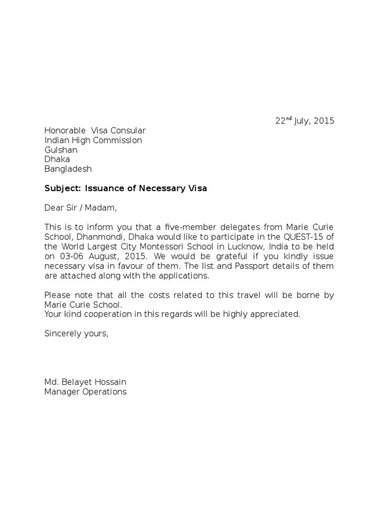 Letter To Indian High Commission | PDF