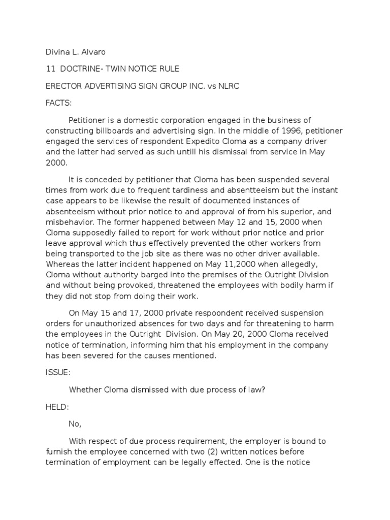 Erector Advertising Sign Group Inc vs. NLRC | PDF | Employment | Common Law