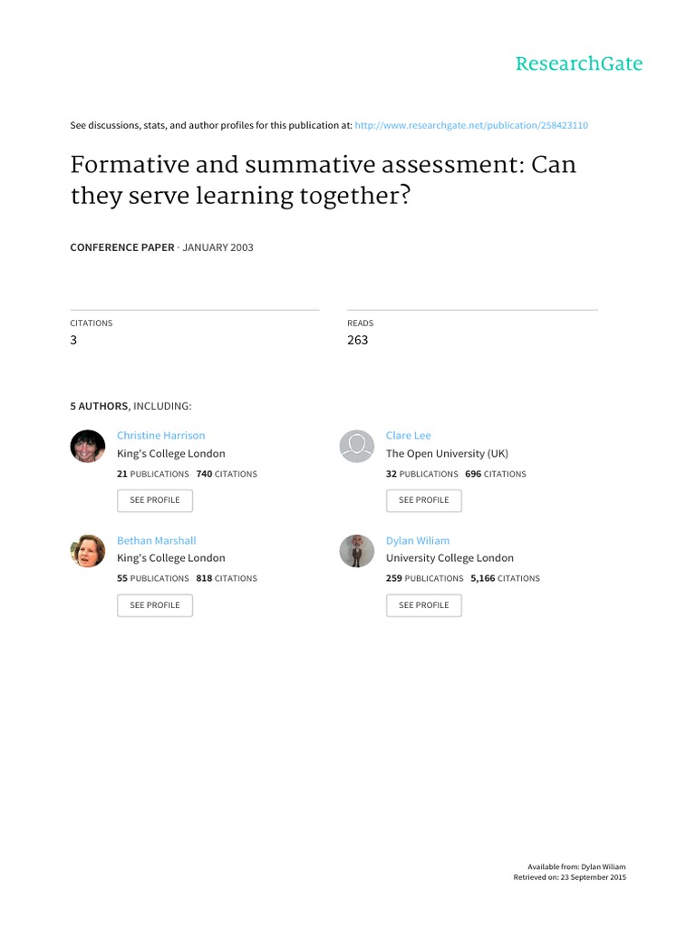 Formative and Summative Assessment - Can They Serve Learning Together ...